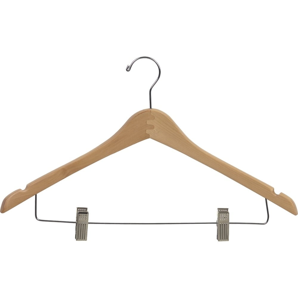International Hanger Wooden Curved Combo Hanger, Natural Finish with ...