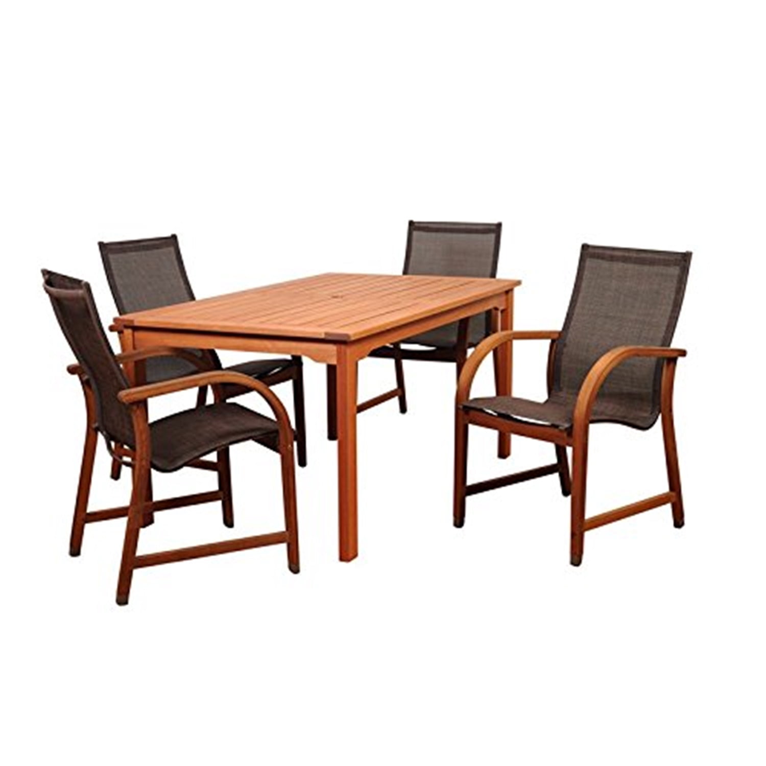 Amazonia Bahamas 5 Piece Eucalyptus Rectangular Dining Set with Brown ...