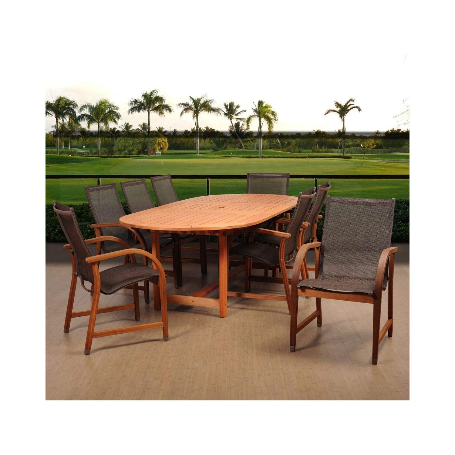 International Home Amazonia 9-Piece Outdoor Wooden Expandable Oval ...