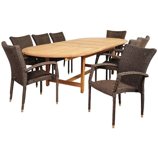 IHMC Amazonia Ocean Grove 9-Piece Outdoor Dining Set Teak Wicker Double ...
