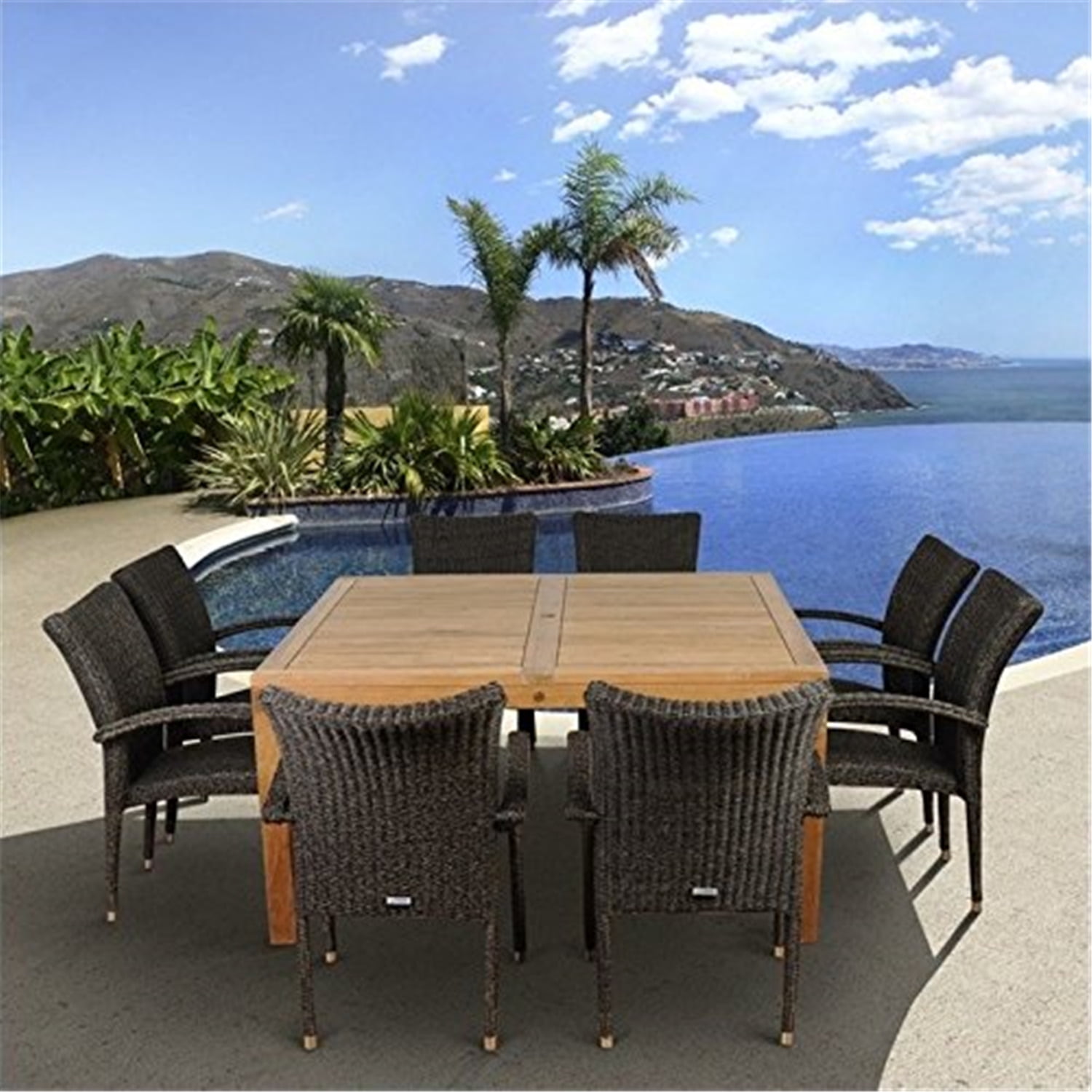 International Home Versailles 9 Piece Wood Patio Dining Set in Teak ...