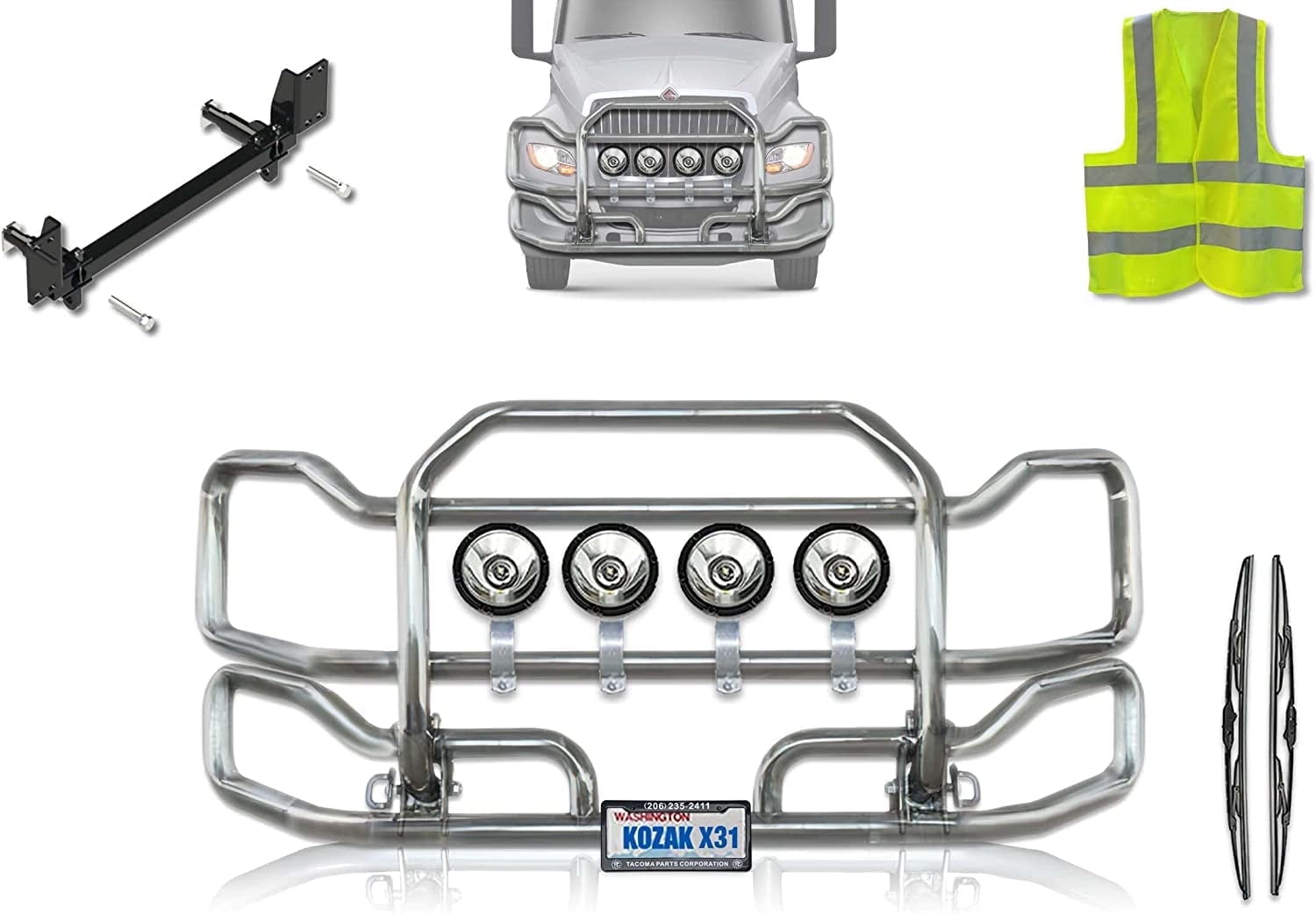 International LT LT625 Front Grille Deer Bumper Guard Large Chrome ...