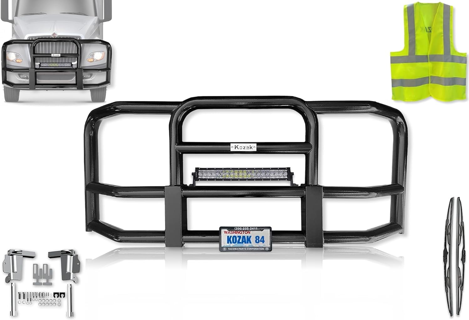 International LT625 Front Bumper Grill Deer Brush Moose Guard Black ...