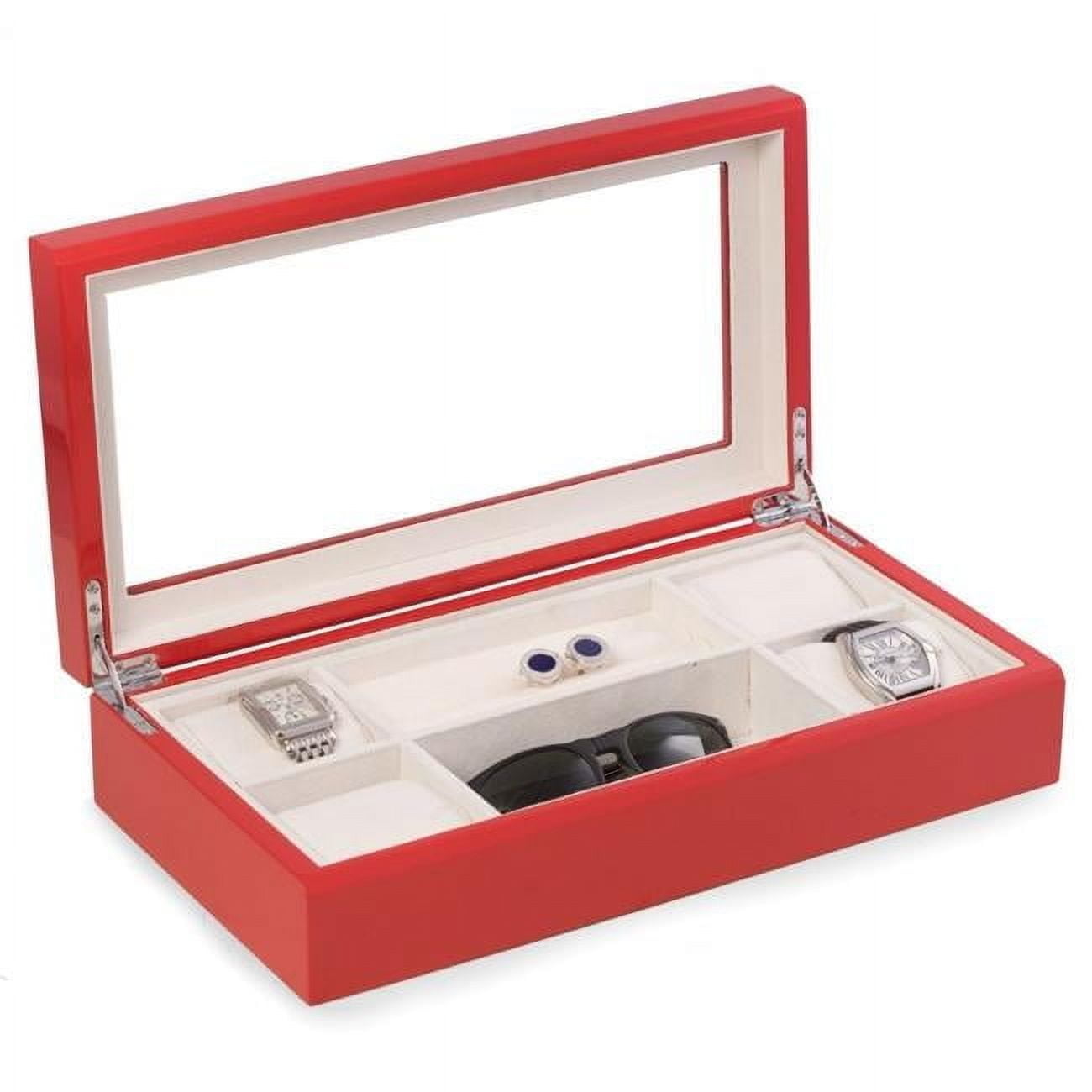 International Lacquered Red Wood Valet Jewelry Box with Glass Top ...