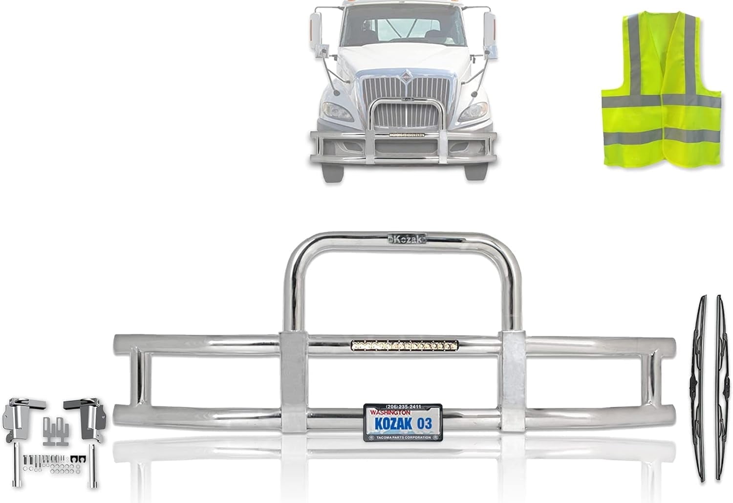 International Prostar Front Grille Deer Bumper Guard with Built in 16 ...