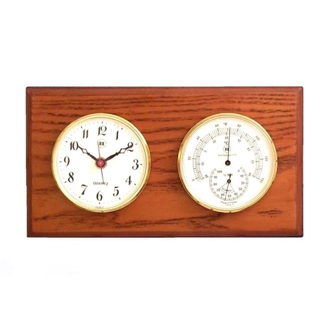 International Quartz Clock & Thermometer with Hygrometer - Oak Wood ...