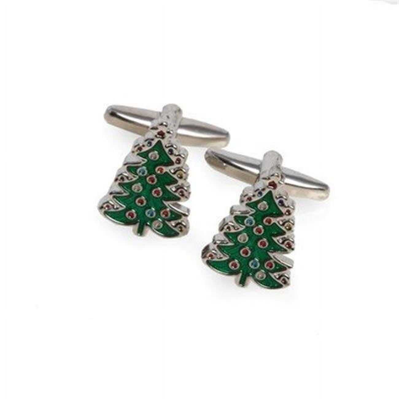 International Rhodium Plated Christmas Tree Cufflinks - Silver & Green ...