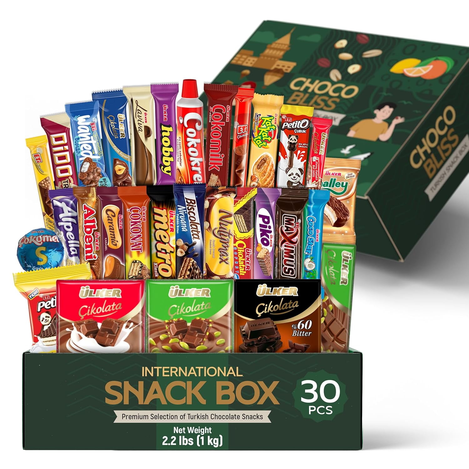 International Snack Box, 30 Chocolate Assortment Bars, Turkish Exotic ...