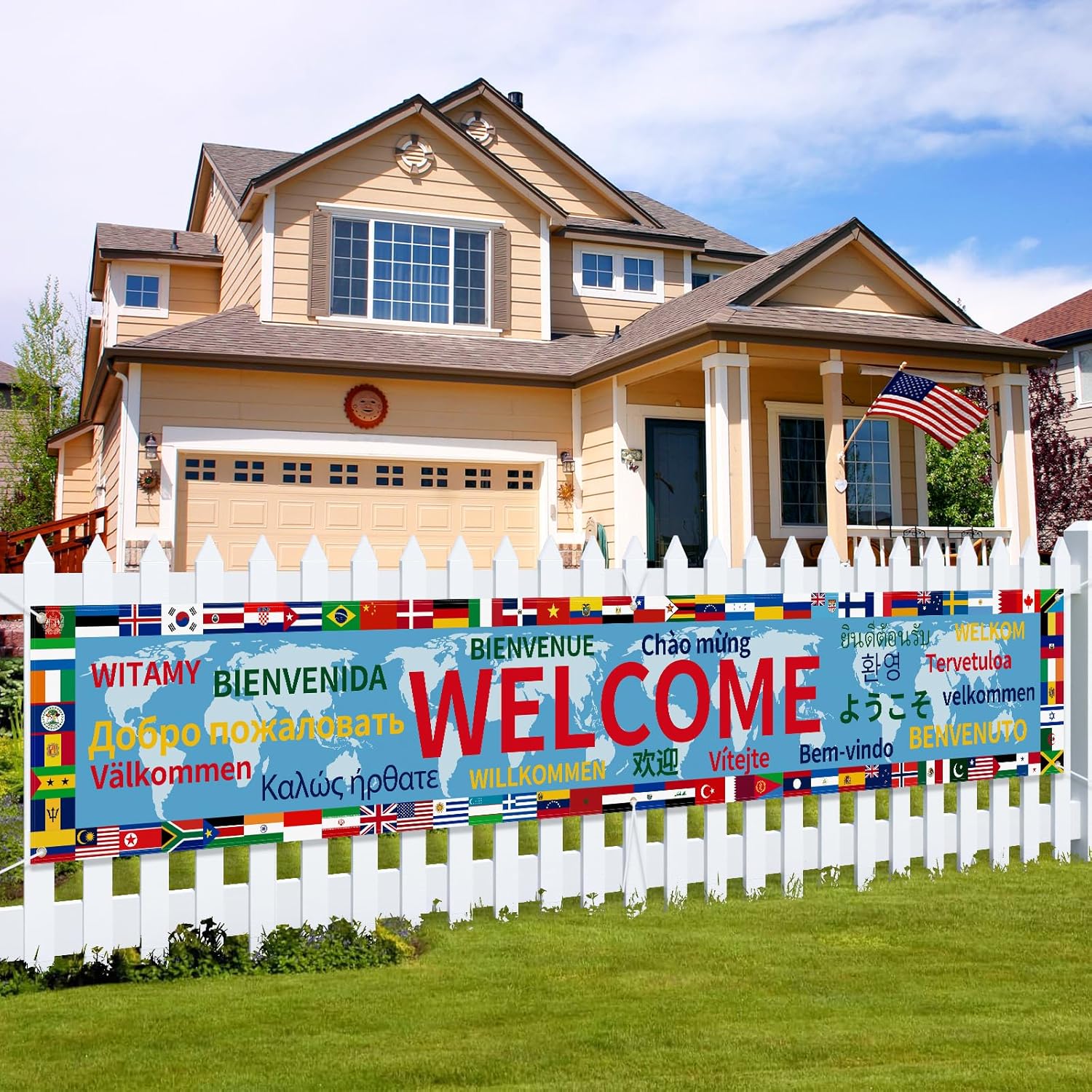 International Welcome Banner 18 X 98 inch World Flags Yard Sign Country ...