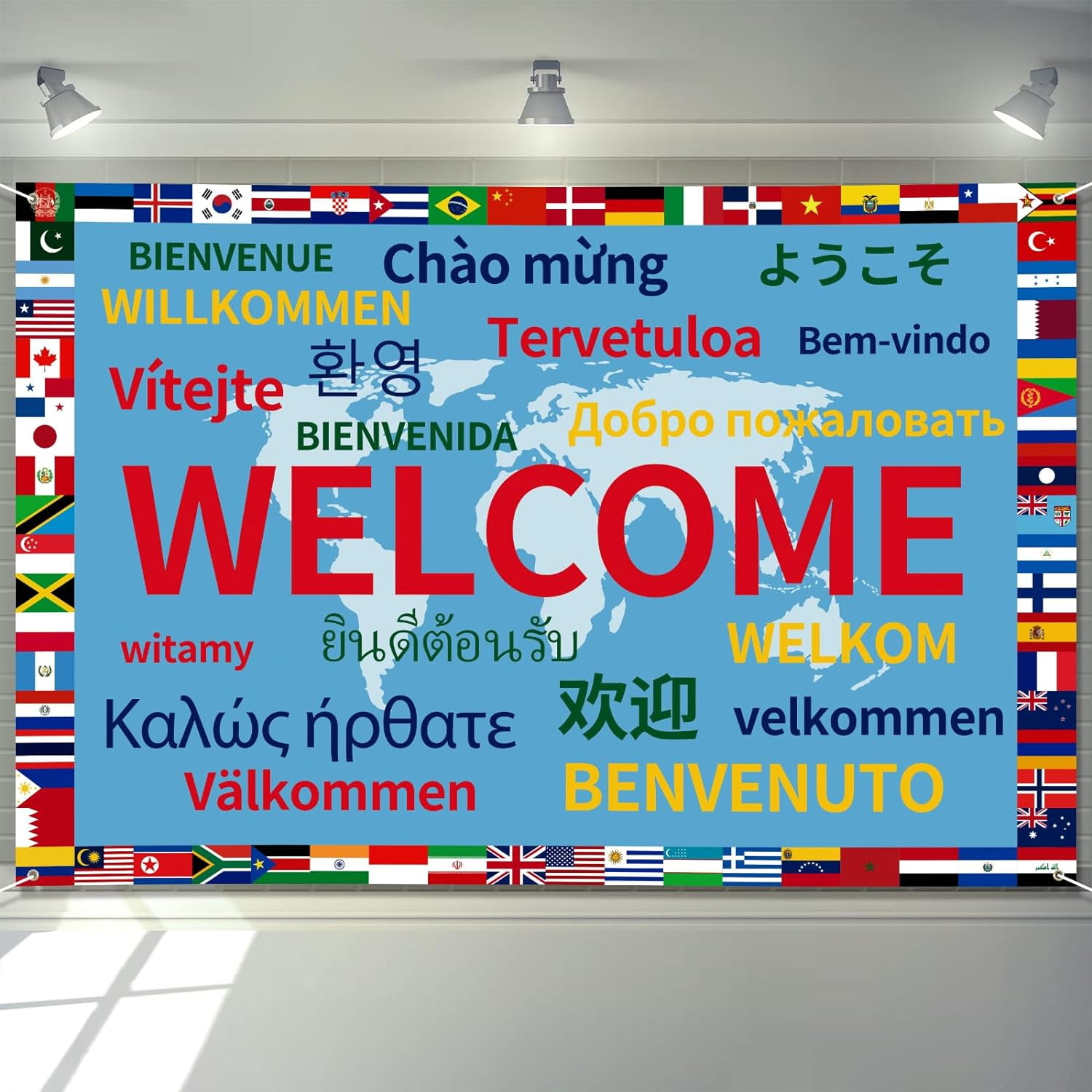 International Welcome Banner 72" x 48" World Flags Yard Sign Country ...