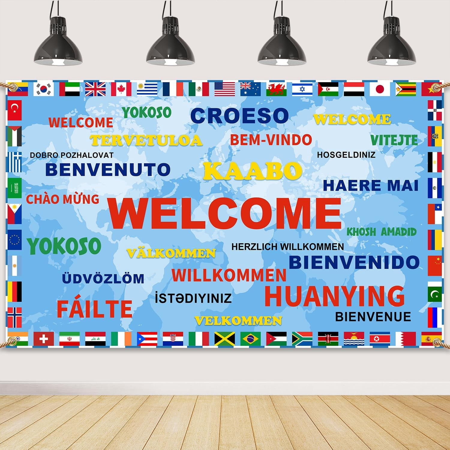 International Welcome Banner 7x5Ft, World Flags Hanging Decorations ...
