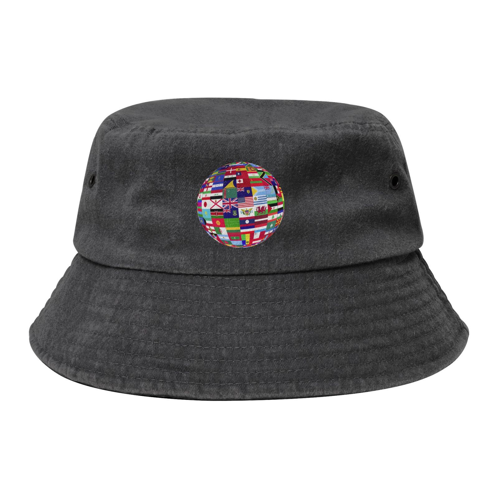International World Flags World Map Unisex Washed Denim Bucket Hat ...