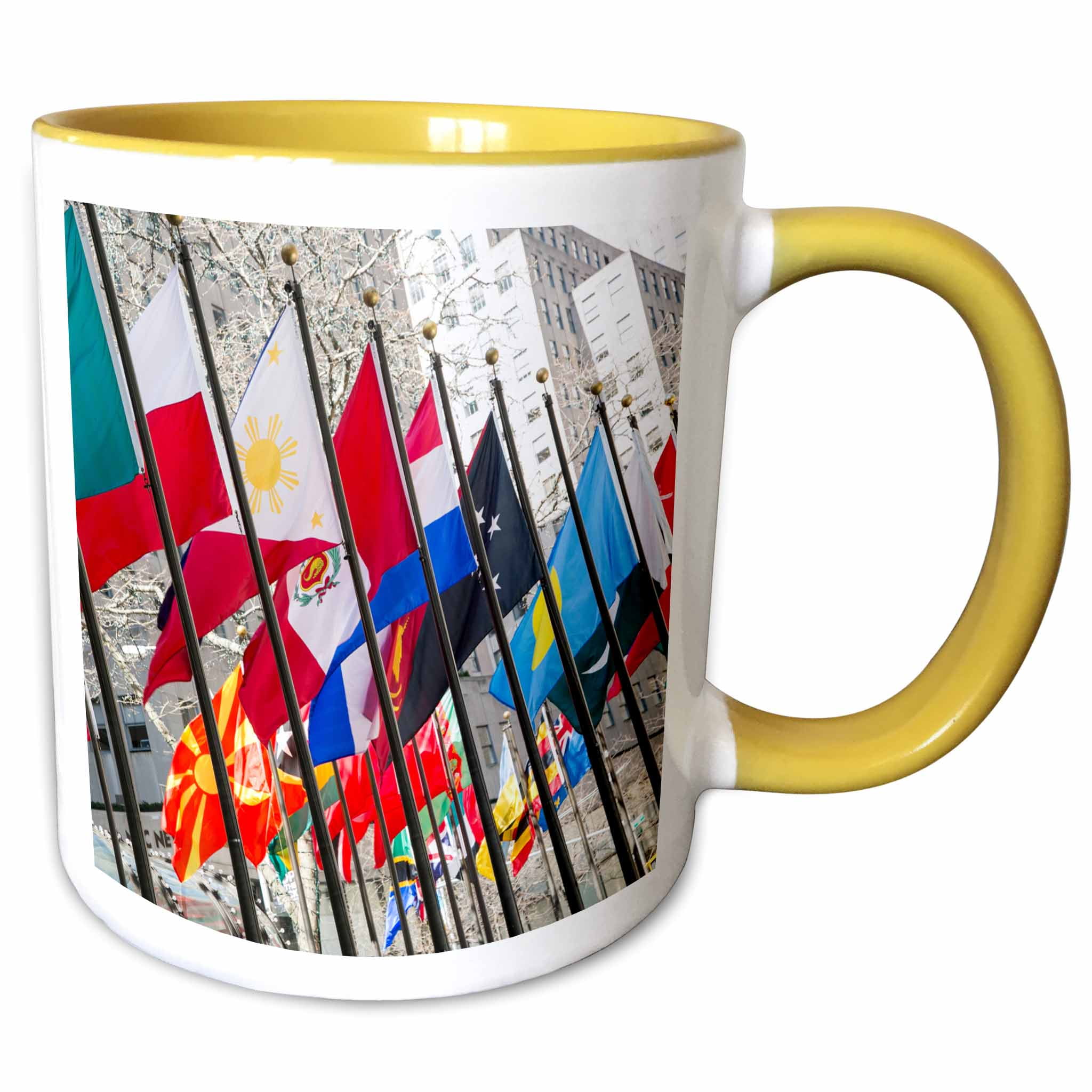 International flags, New York City, NY, USA 15oz Two-Tone Yellow Mug ...