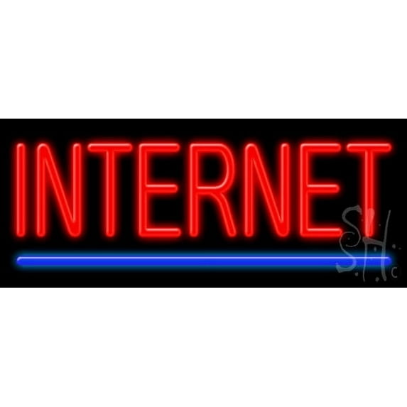 Internet LED Neon Sign 10 x 24 - inches, Clear Edge Cut Acrylic Backing ...