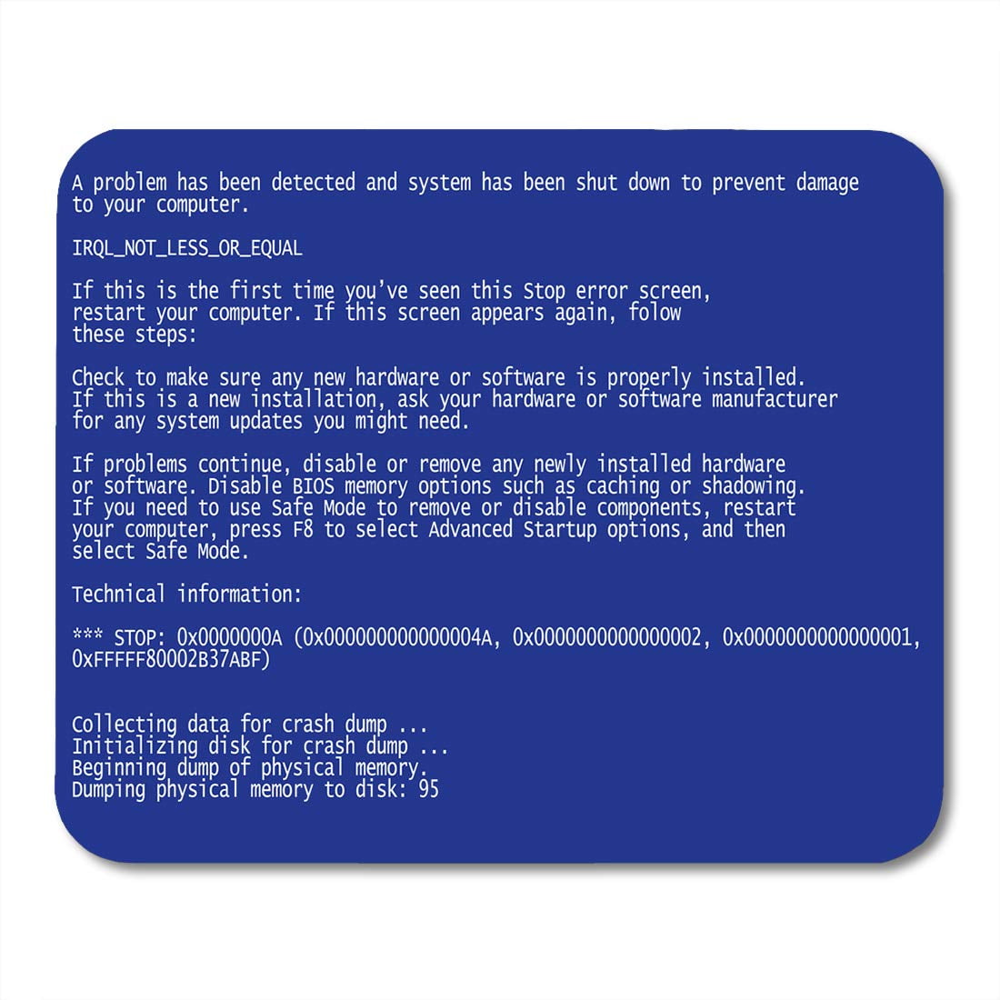 Interrupt Request Level Classic Blue Screen of Death BSOD Error Driver ...