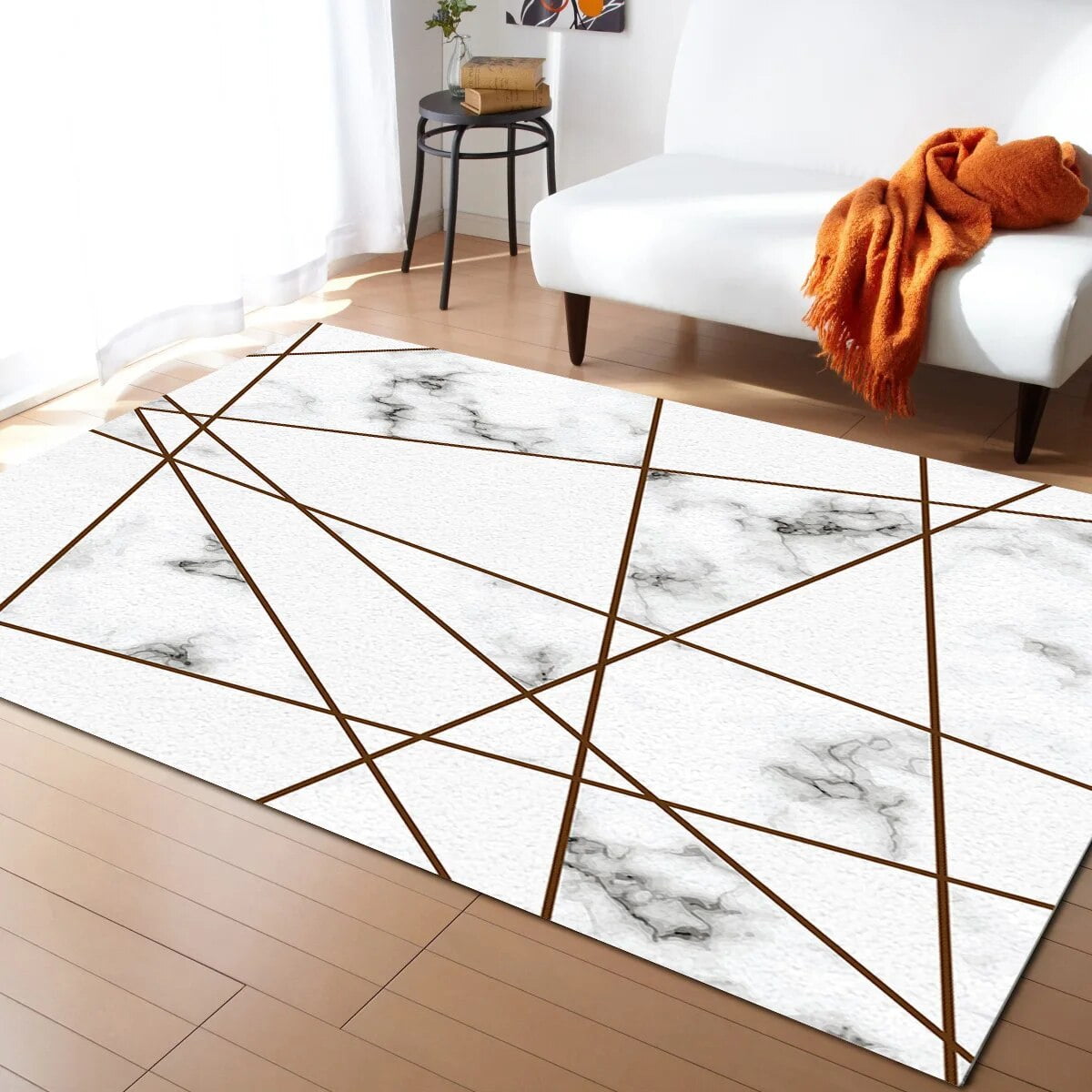 Intersect Line White Marble Texture Living Room Floor Mat Children's ...