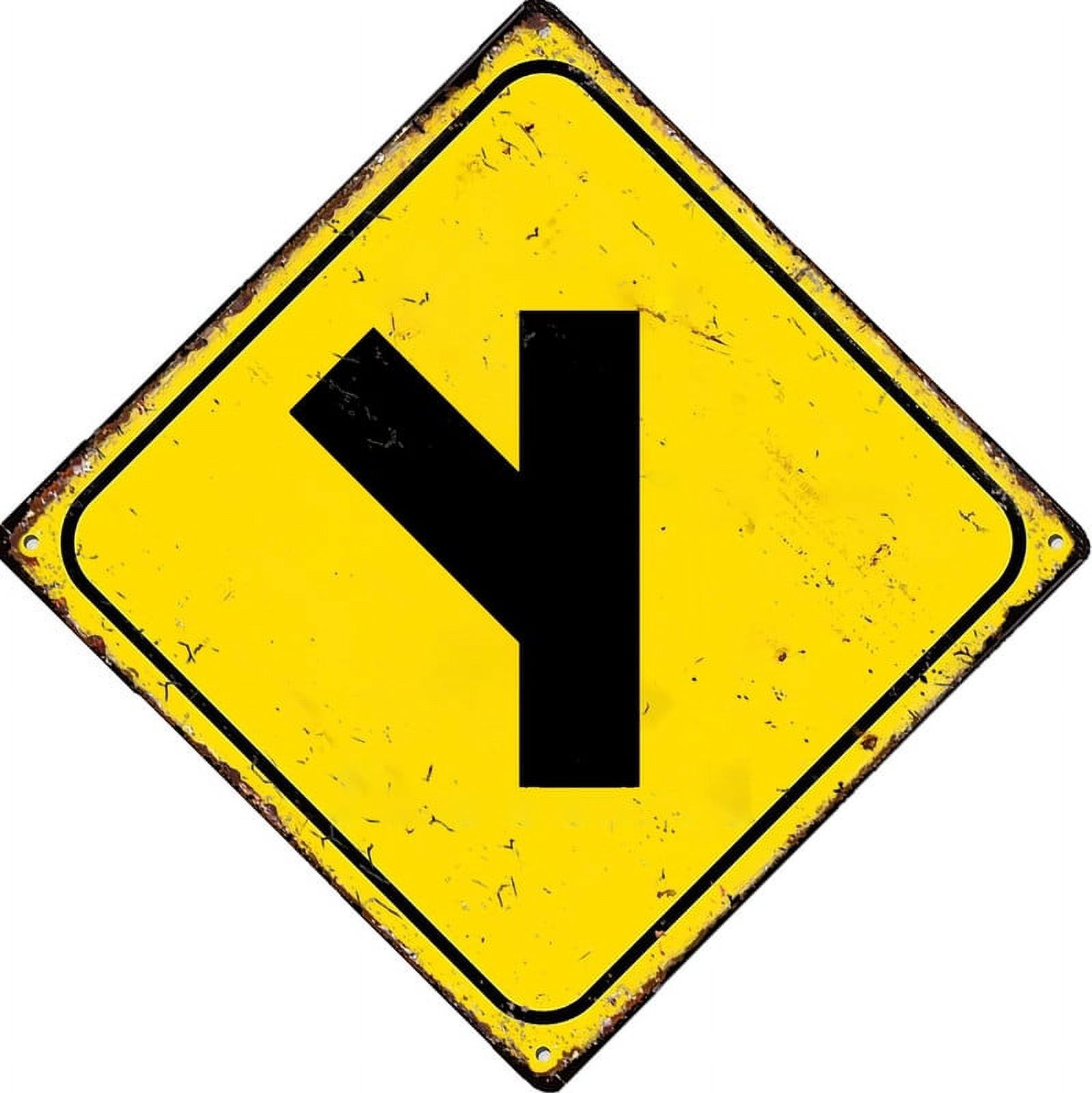 Intersection Warning Sign Left Side Road Diagonal Vintage Tin Sign ...