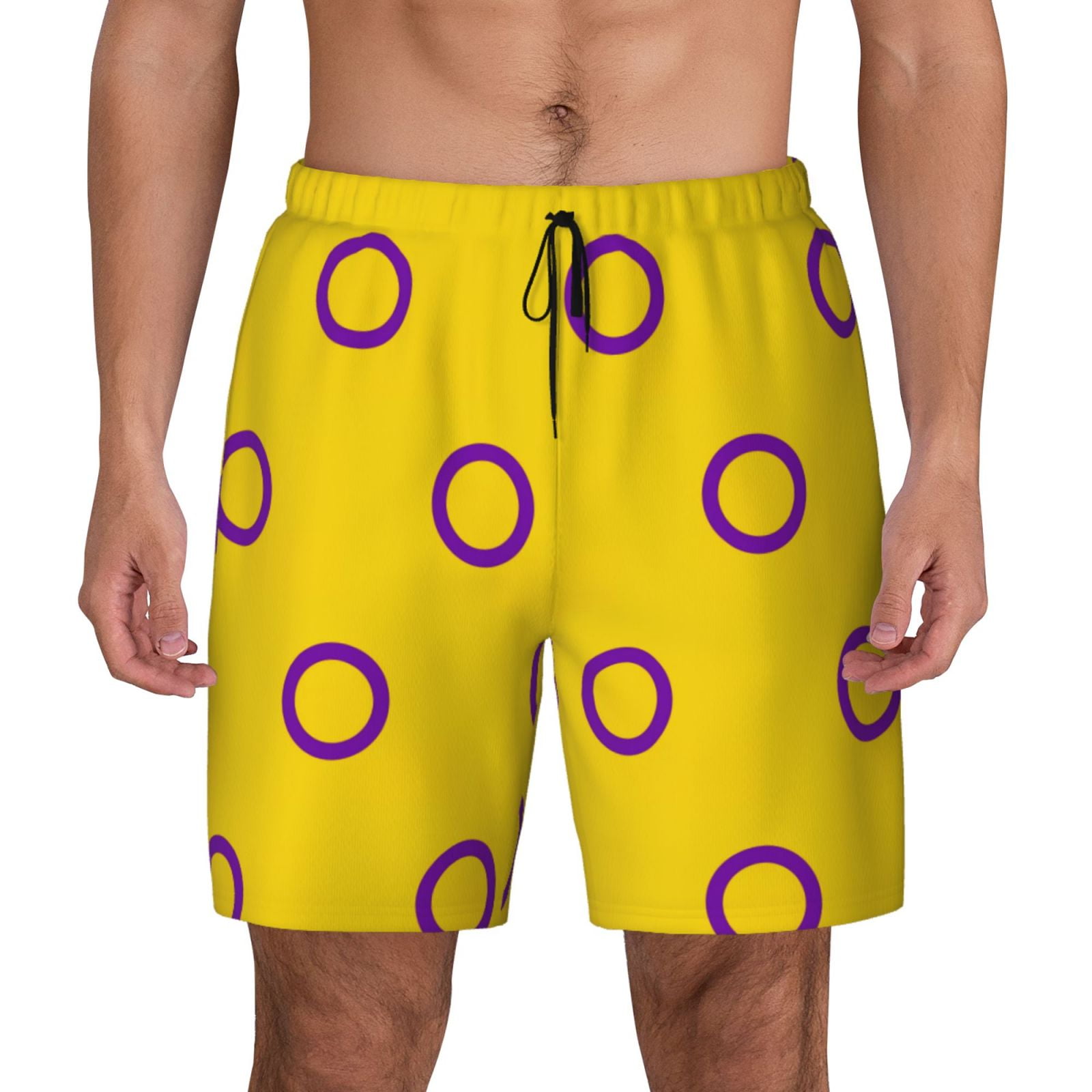 Intersex Pride Flag Mens Swim Trunks With Compression Liner With Mesh ...