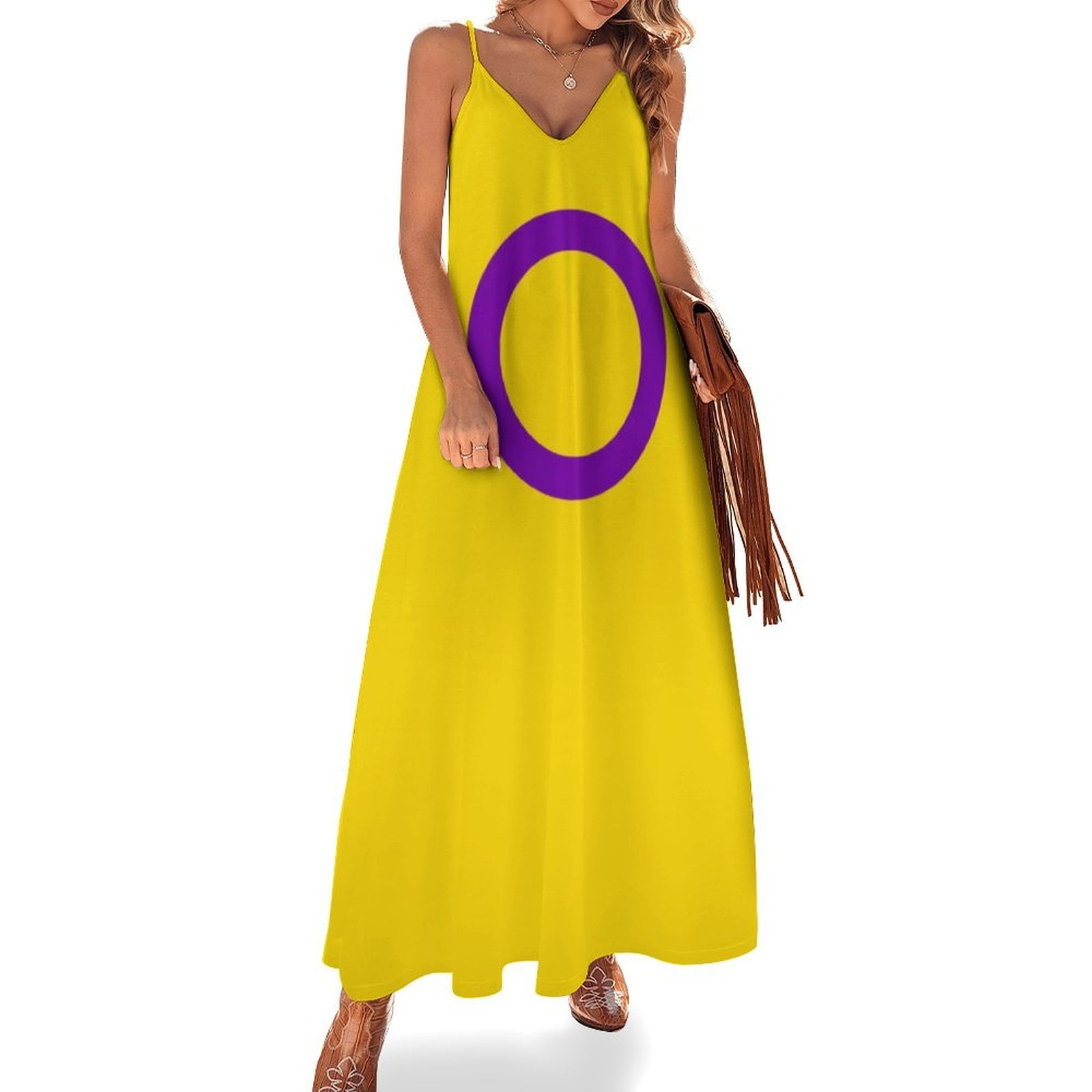 Intersex Pride FlagSummer Sleeveless V Neck Dresses for Women,Spaghetti ...