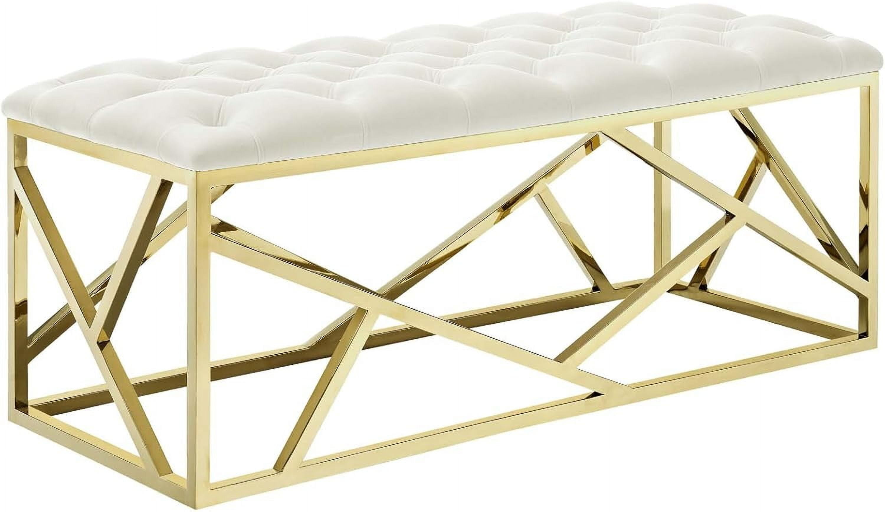 Intersperse Tufted Bench With Gold Stainless Steel Geometric Frame In ...