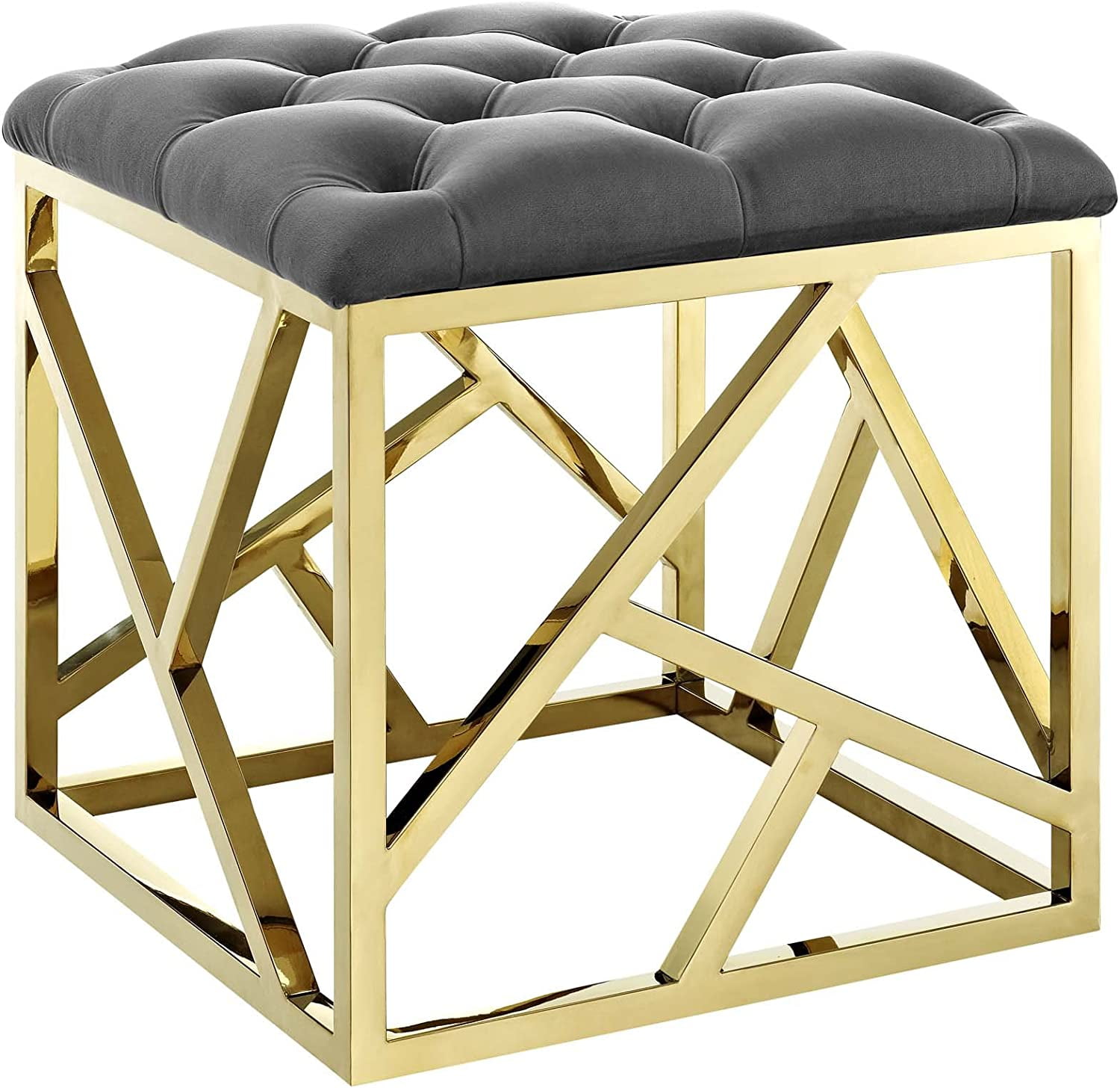 Intersperse Tufted Bench With Gold Stainless Steel Geometric Frame In ...
