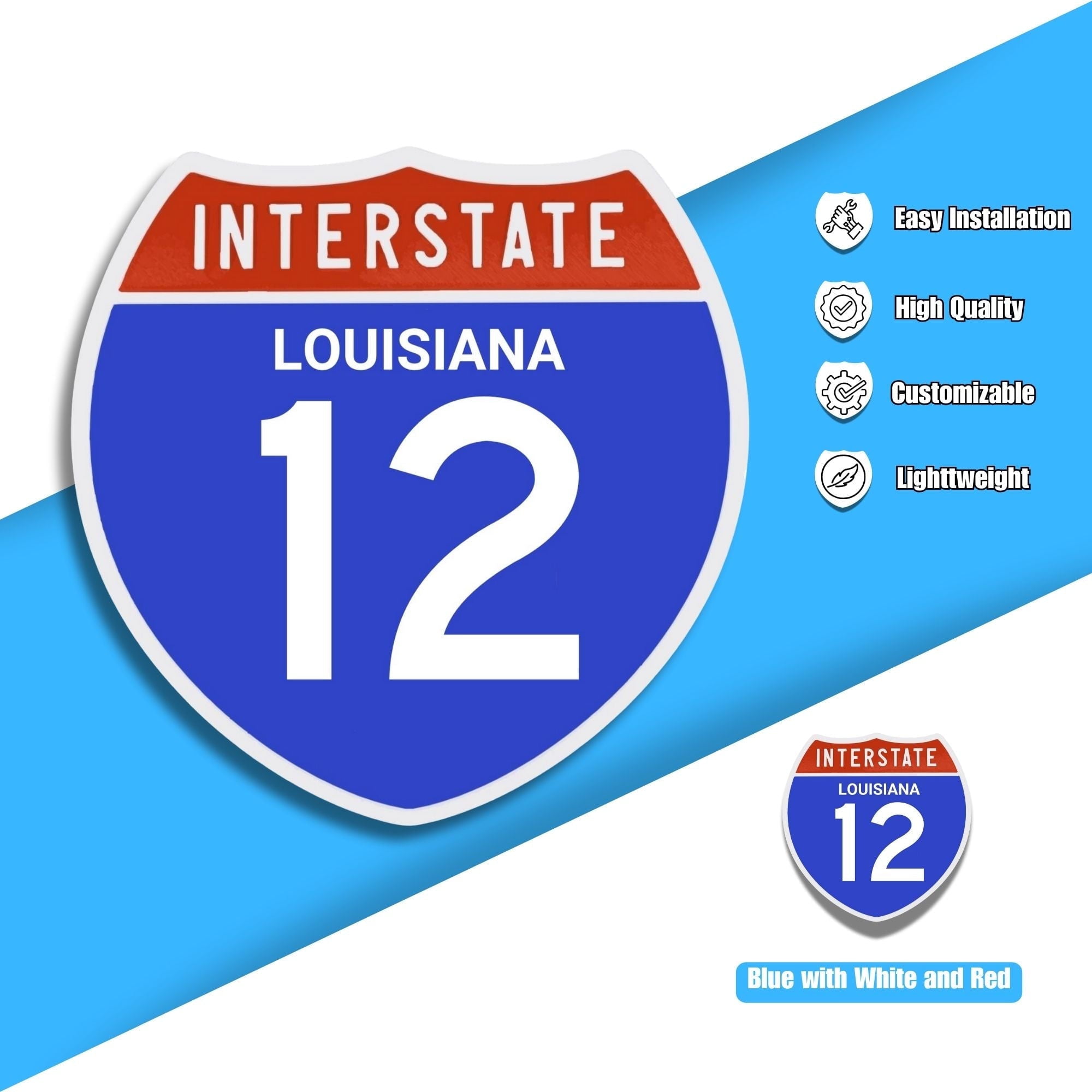Interstate 12 Road Sign Replica, LOUISIANA Personalized Travel Decor, 8 ...