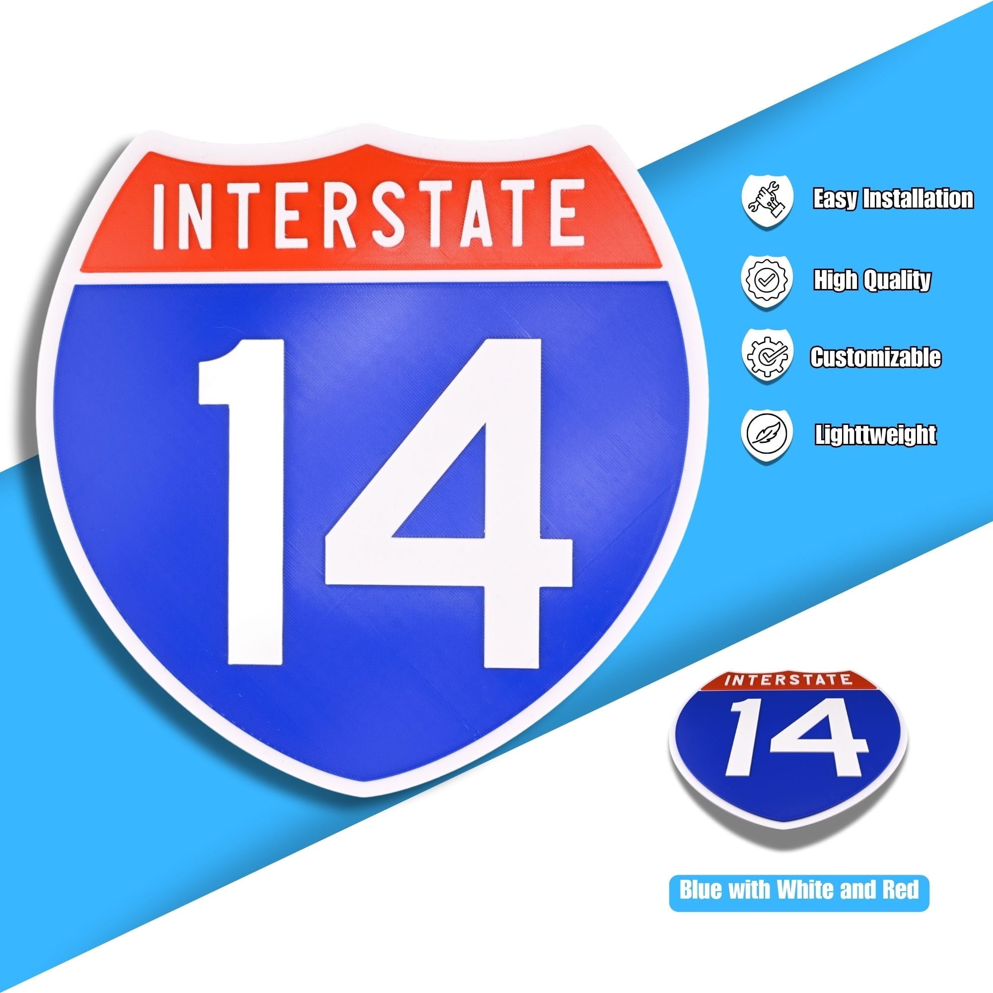 Interstate 14 Road Sign Replica | 8.53 x 8.54 Inches | Blue with White ...