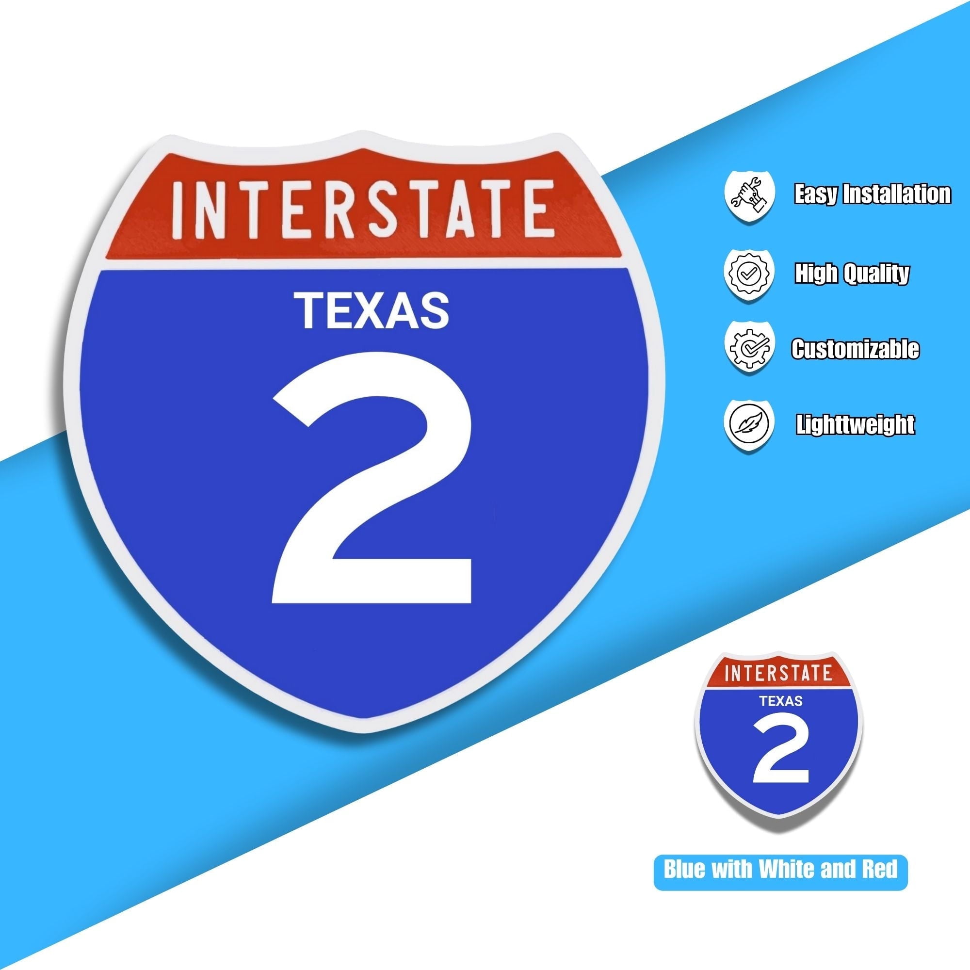Interstate 2 Road Sign Replica, TEXAS Personalized Travel Decor, 8.5" x ...