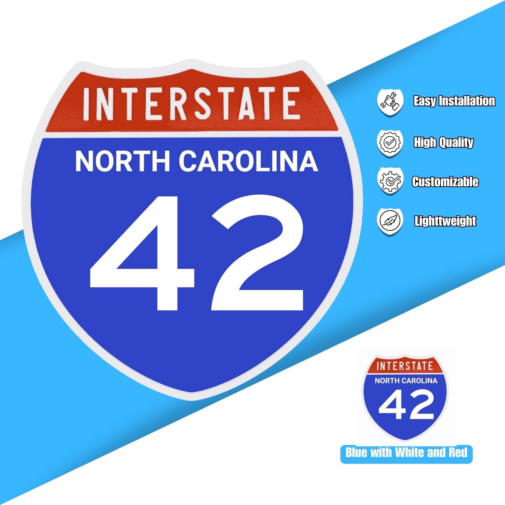 Interstate 42 Road Sign Replica | 8.53 x 8.54 Inches | Blue with White ...
