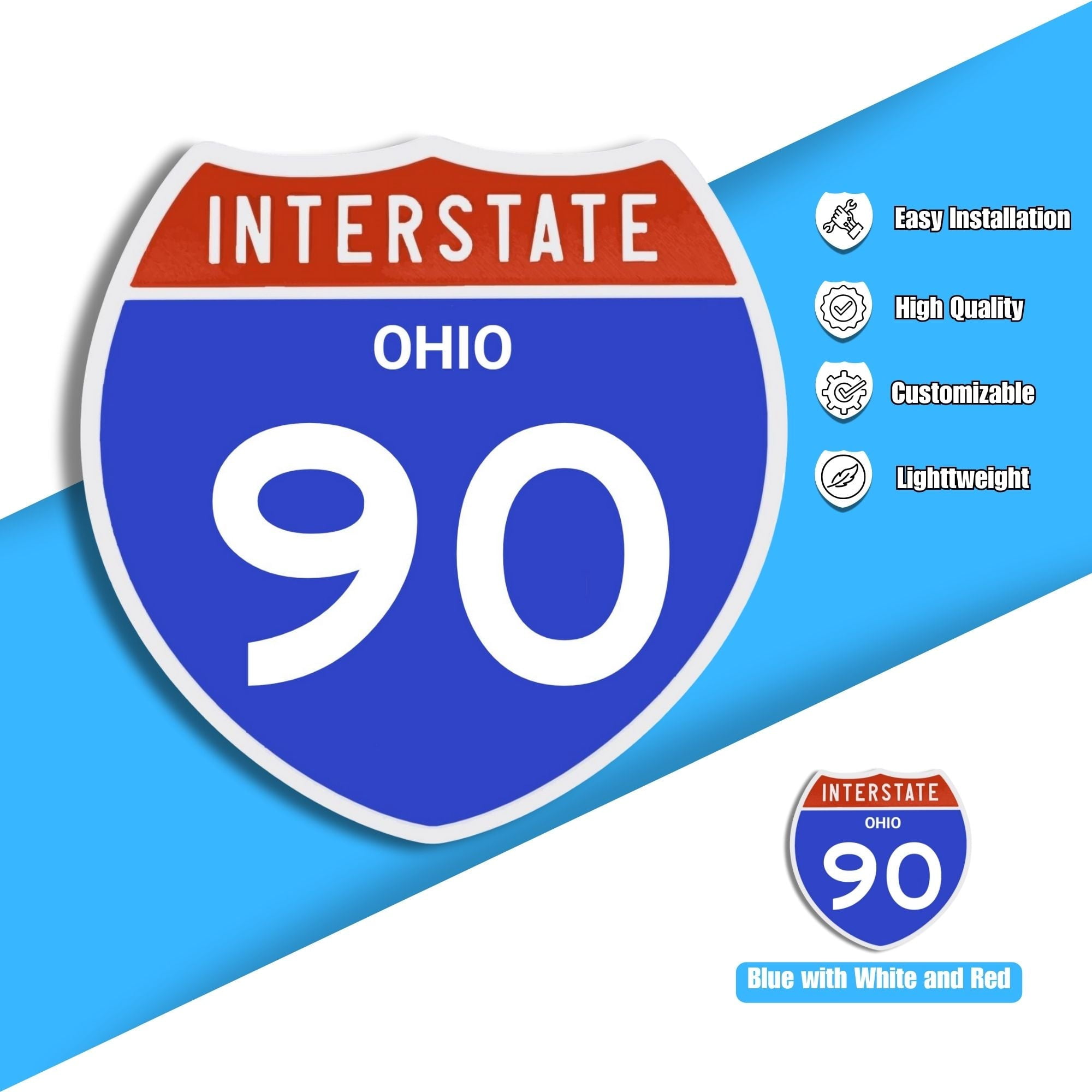 Interstate 90 Road Sign Replica | 8.53 x 8.54 Inches | Blue with White ...