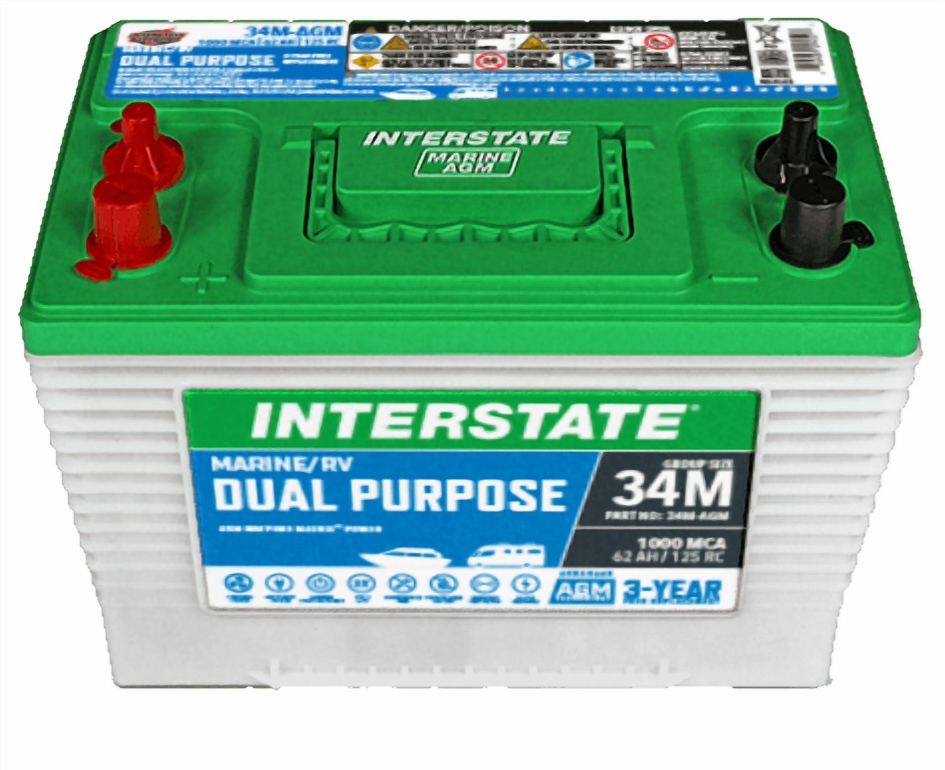 Interstate Batteries,Group 34M-AGM 800 CCA Dual-purpose Absorbed Glass ...