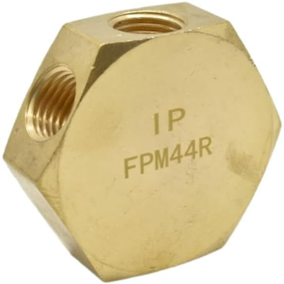 Interstate Pneumatics FPM44R Brass Flat Hex Manifold - 3 Way Outlets 1/ ...