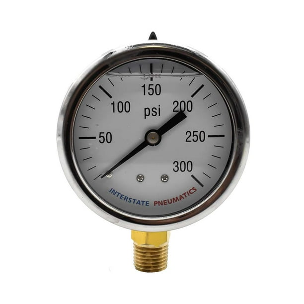 Interstate Pneumatics G7022-300 Oil Filled Pressure Gauge 300 PSI 2-1/2 Inch Dial 1/4 Inch NPT ...