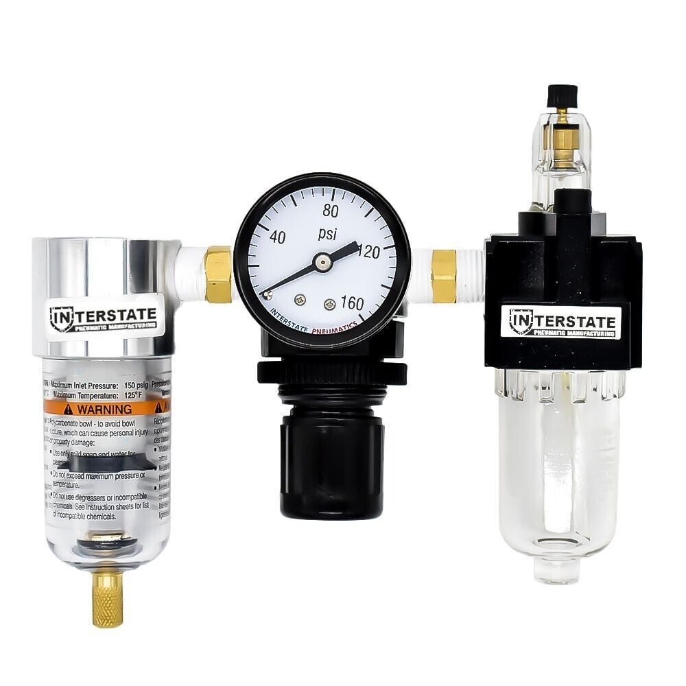 Interstate Pneumatics WC1031G 1/4 Inch Mini Poly Bowl Filter / Regulator / Lubricator Combo with ...