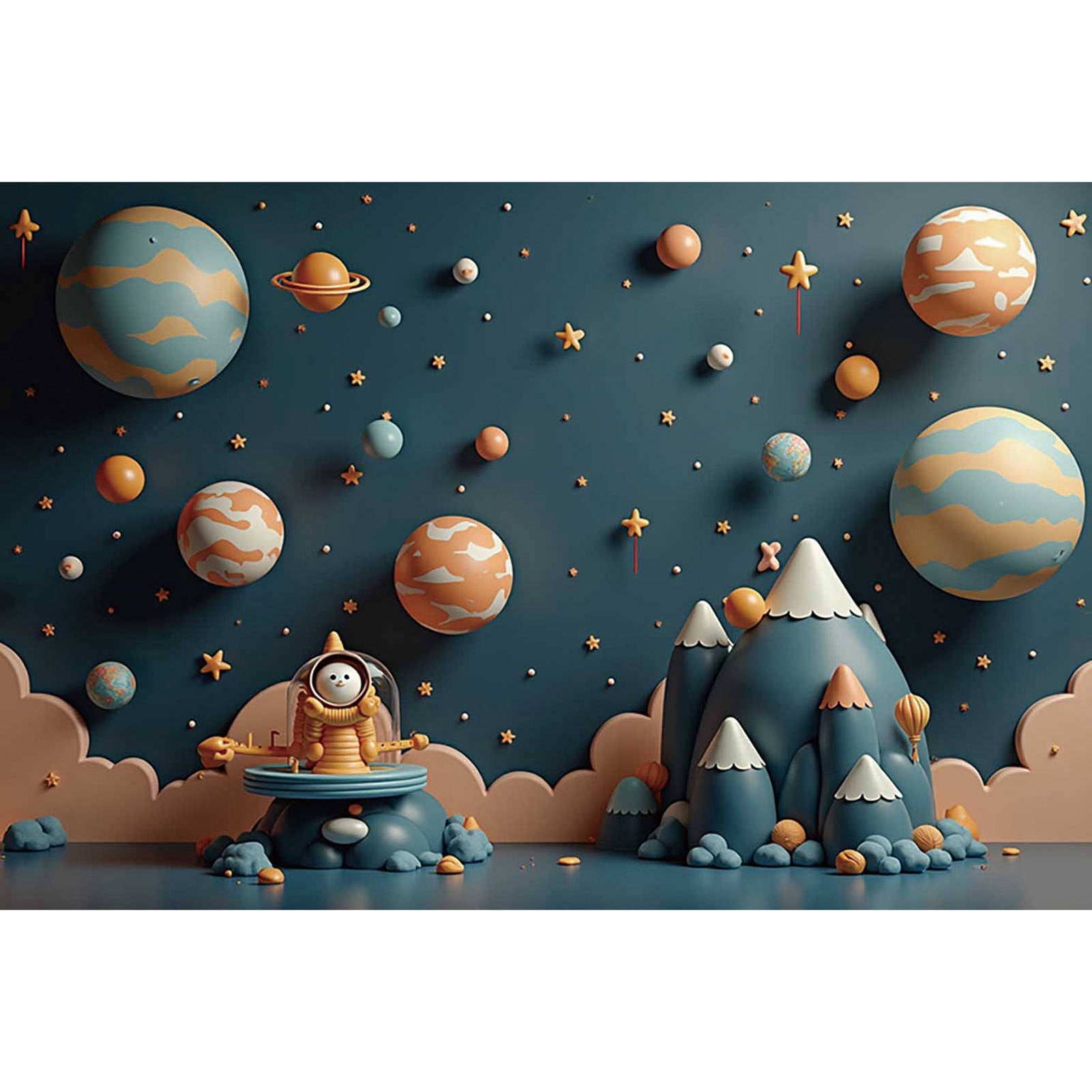 Interstellar Travel Birthday Backdrop Photography 3D Cartoon Astronaut ...