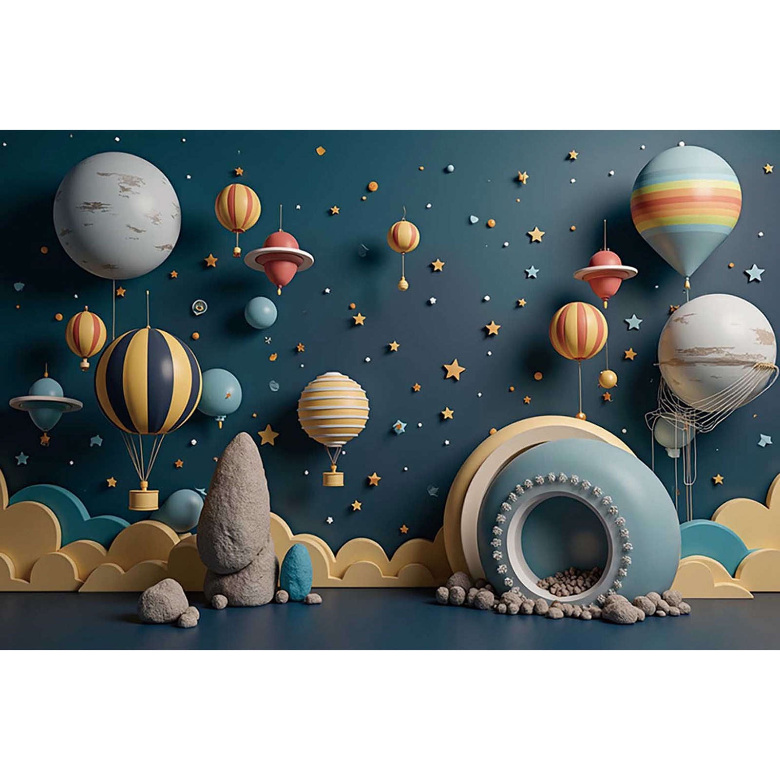 Interstellar Travel Birthday Photography Backdrop 3D Cartoon Astronaut ...