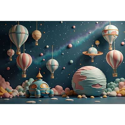 Interstellar Travel Birthday Photography Backdrop 3D Cartoon Astronaut ...