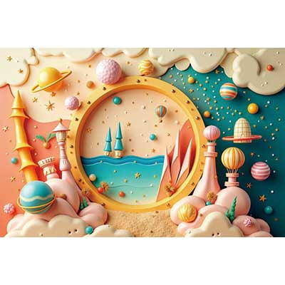 Interstellar Travel Birthday Photography Backdrop 3D Cartoon Astronaut ...