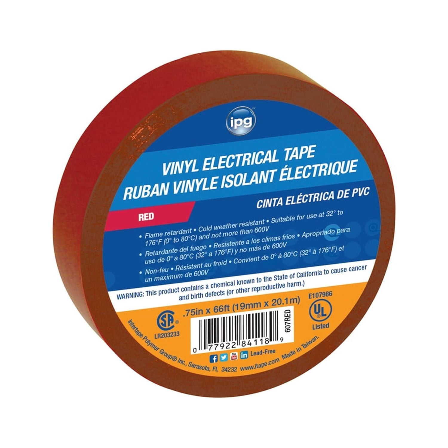 Intertape Polymer Group 0.75 in. W x 60 ft. L Red PVC Electrical Tape ...