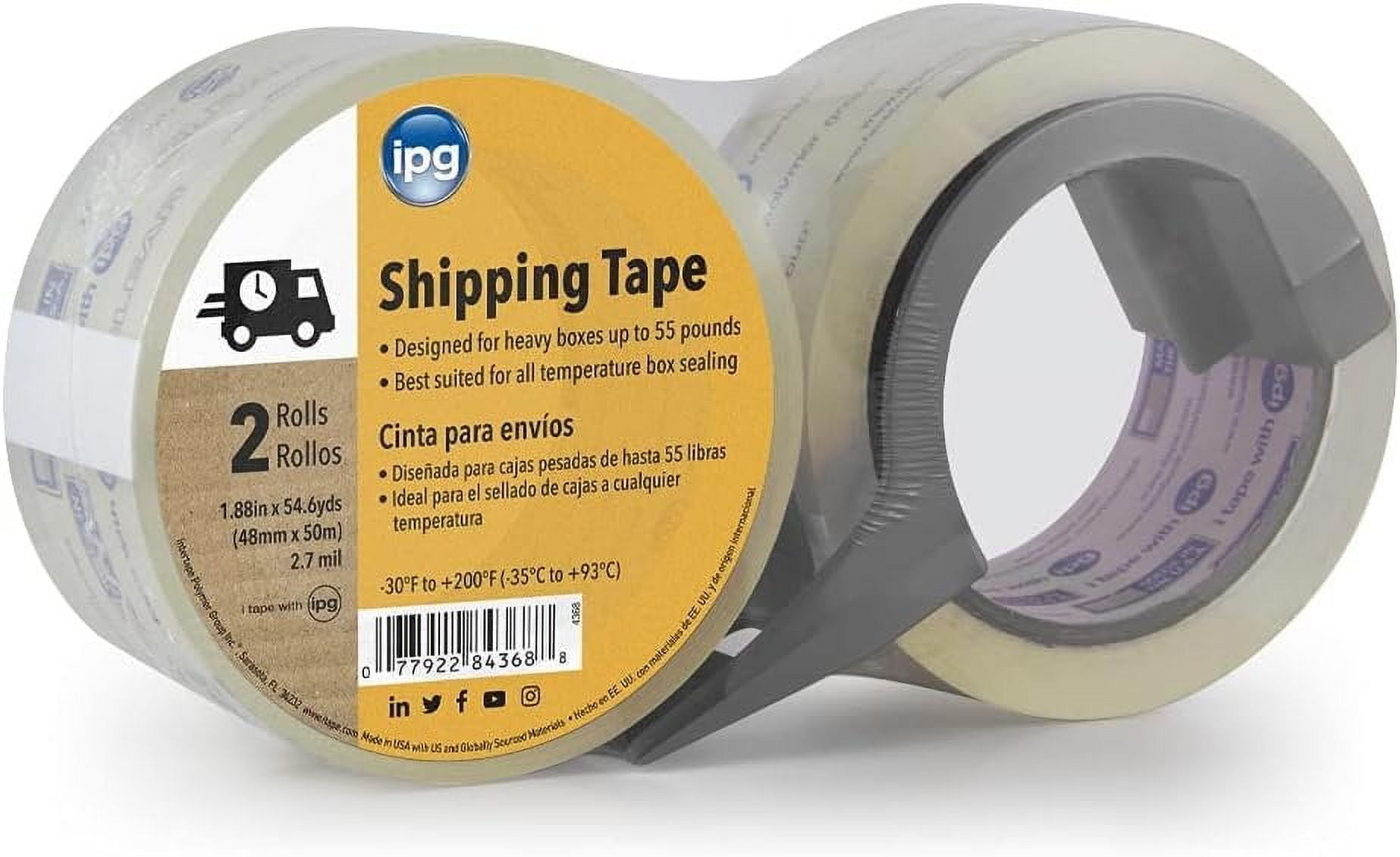 IPG Clear Shipping Tape, 1.88" x 54.6 yd, 2-Pack With Dispenser ...