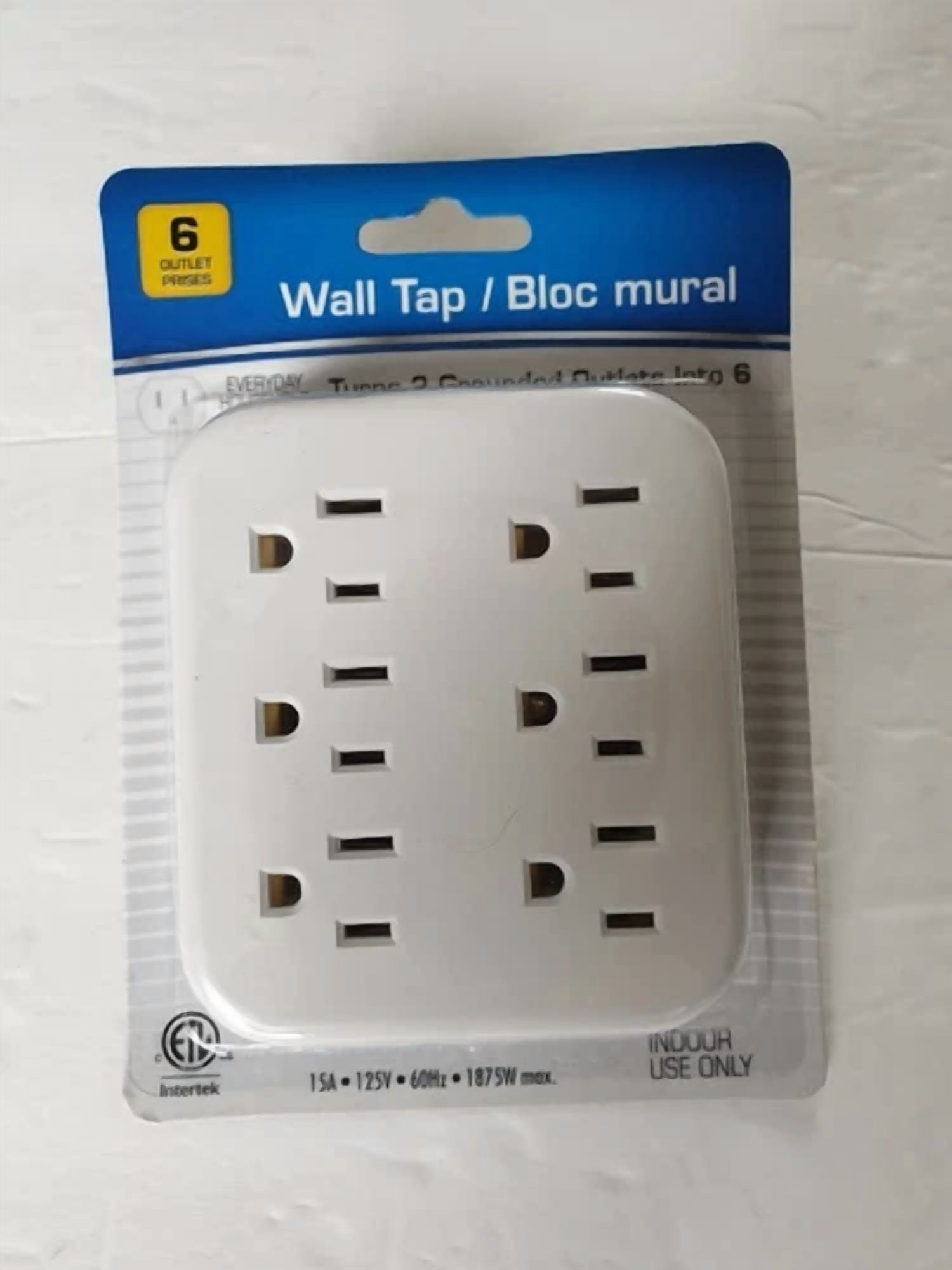 Intertek Wall Plug Power Splitter 6 Outlet Ac Tap Electrical Socket ...