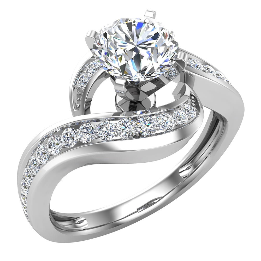 Intertwined Diamond Engagement Ring Solitaire Loop 14k White Gold 1.00 ...