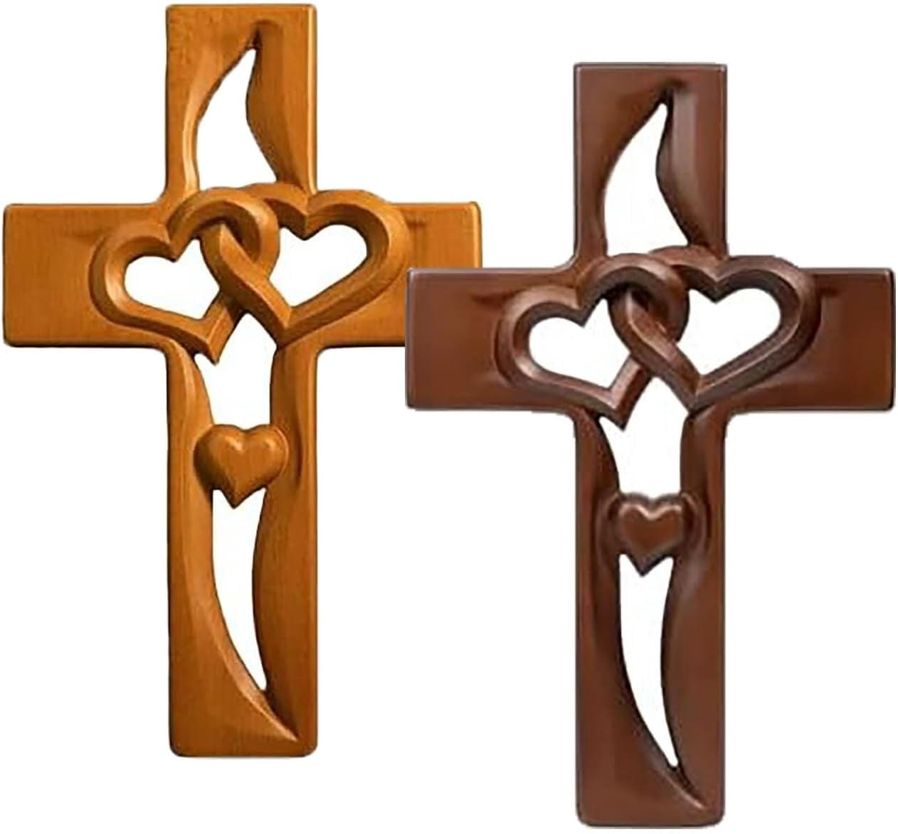 Intertwined Heart Wooden Cross, Handmade Carved Wooden Cross, Wall ...