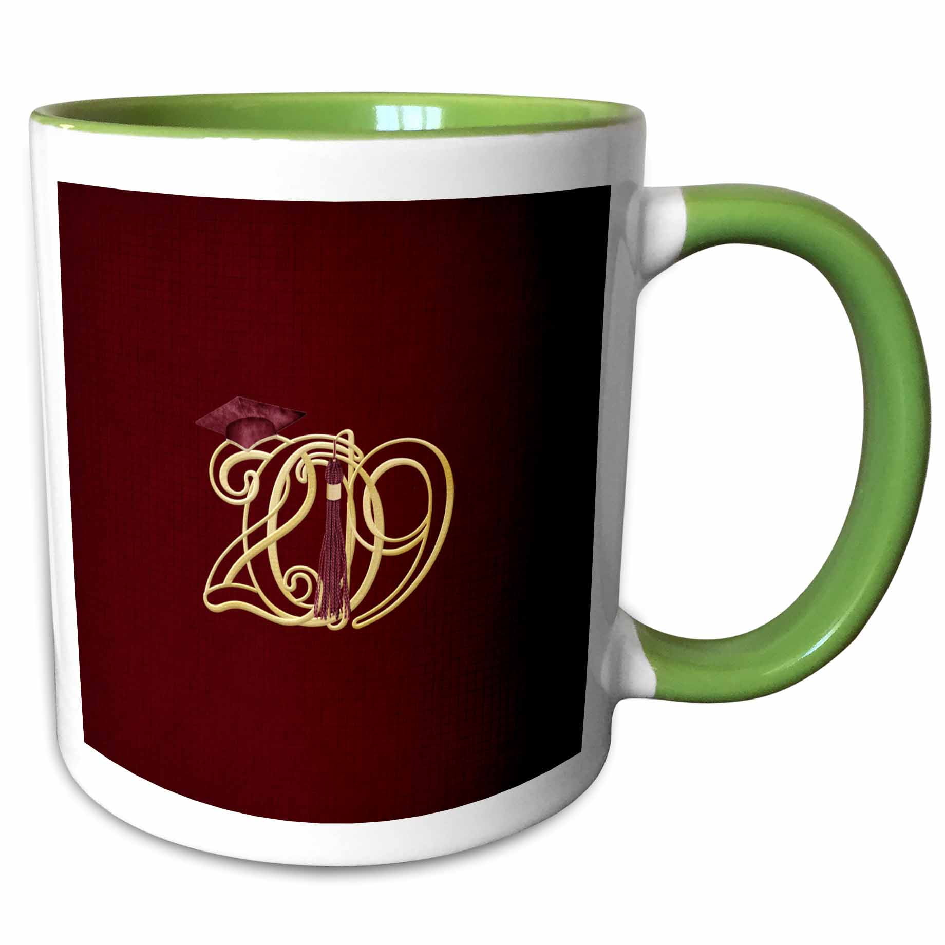 Intertwining 2019 with Graduation Cap and Tassel, Gold and Red Color 15oz Two-Tone Green Mug mug ...