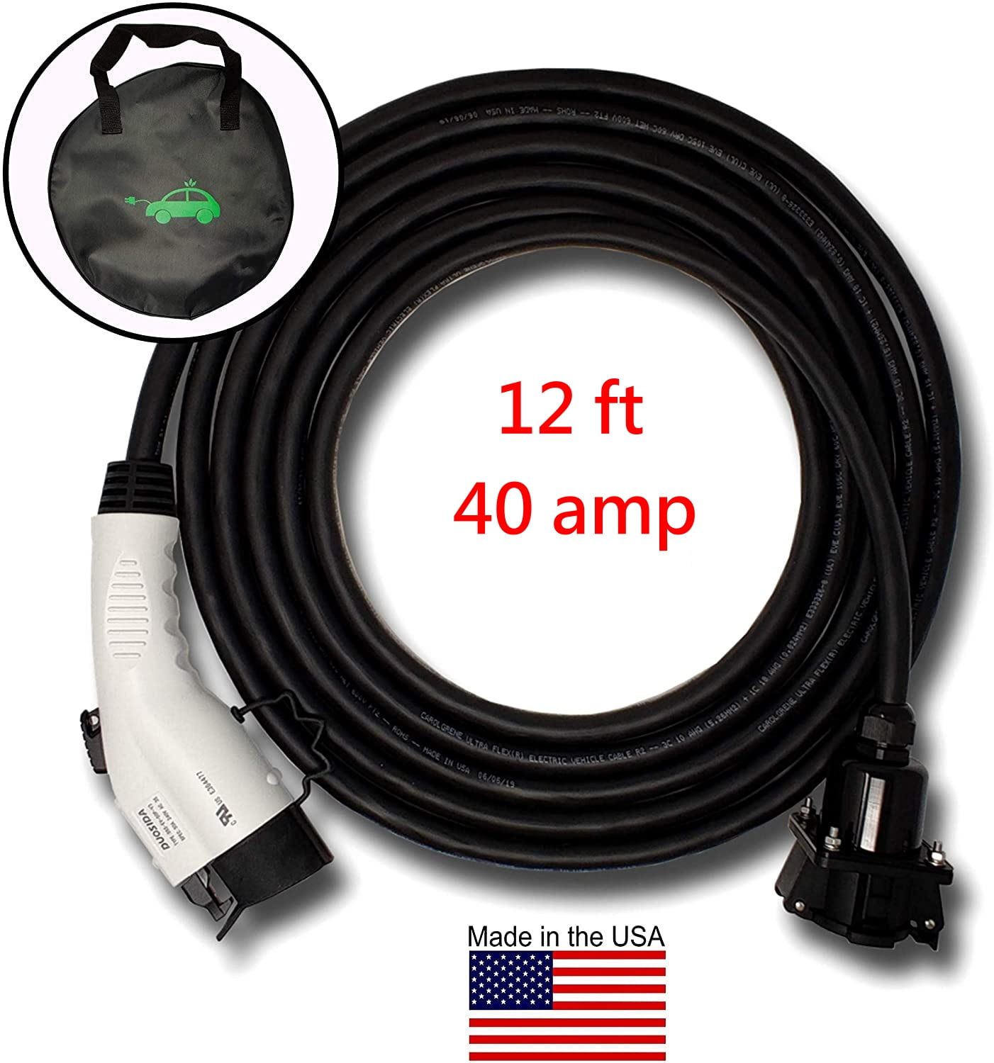 Inteset 12ft 40amp J1772 EV Extension Cord, Made in USA - for Electric ...
