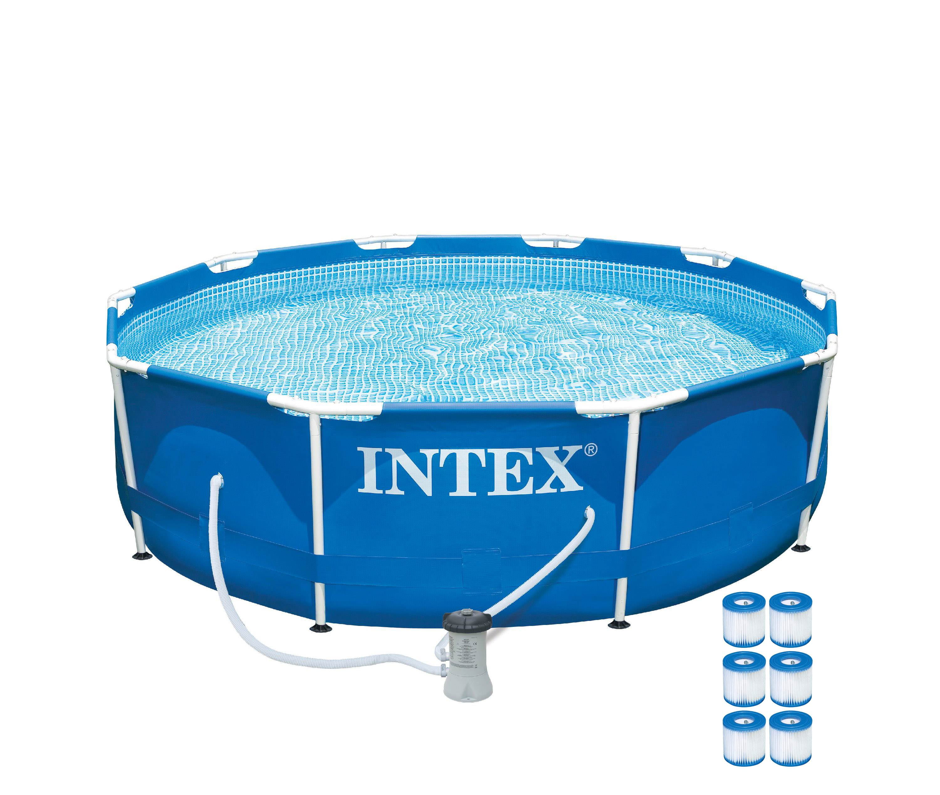 Intex 10ft x 30in Metal Frame Above Ground Pool, 6 Filter Cartridges ...