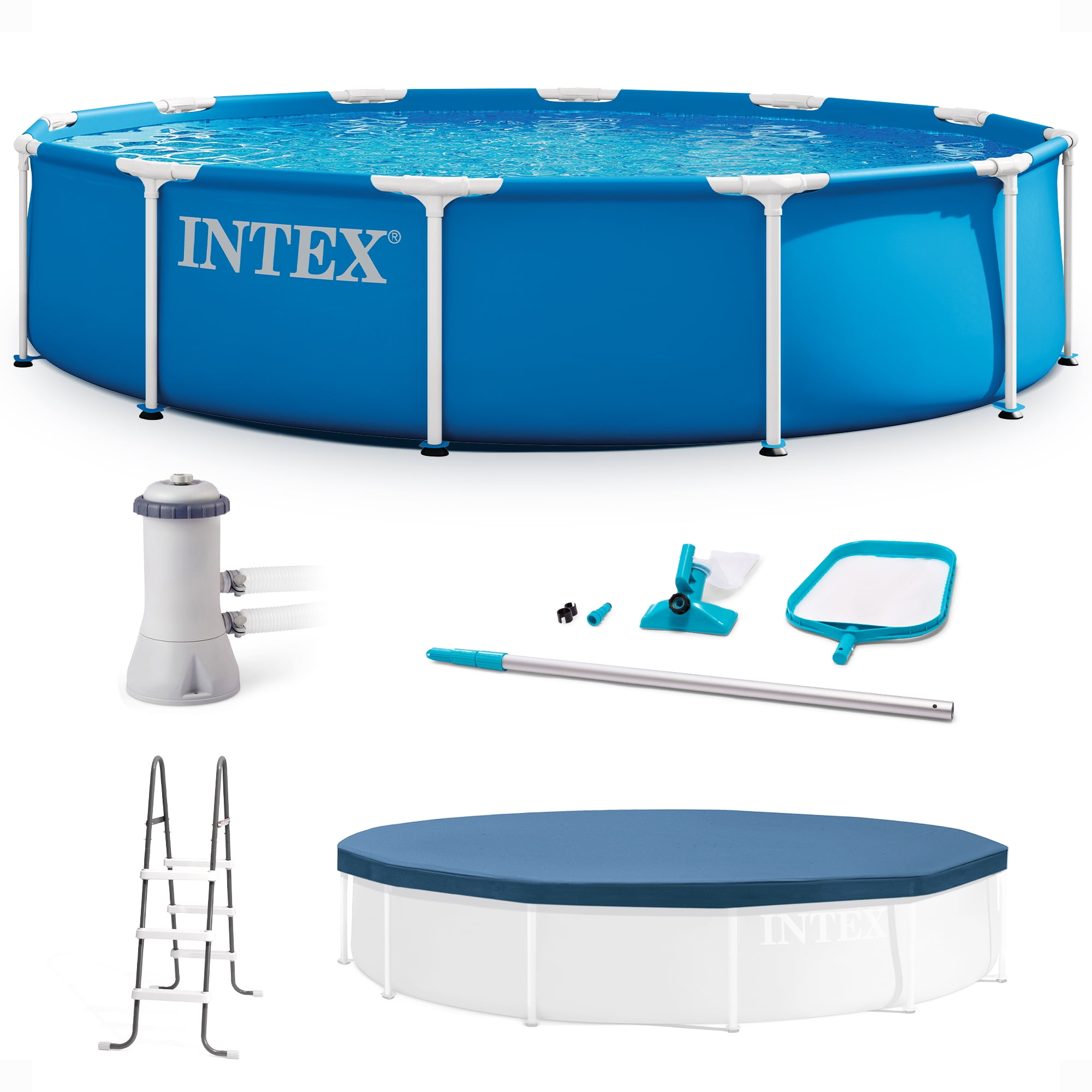 Intex 12x2.5ft Metal Frame Above Ground Pool with Filter, Accessories ...