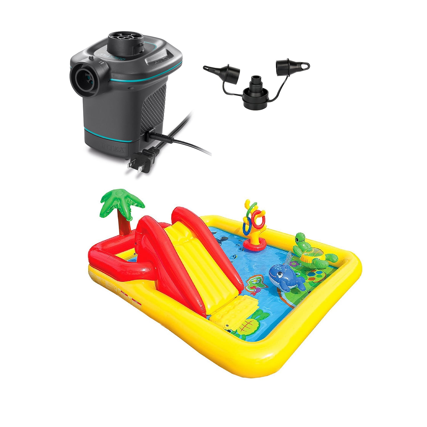 Intex 120V Quick Fill AC Electric Air Pump & Inflatable Ocean Play ...