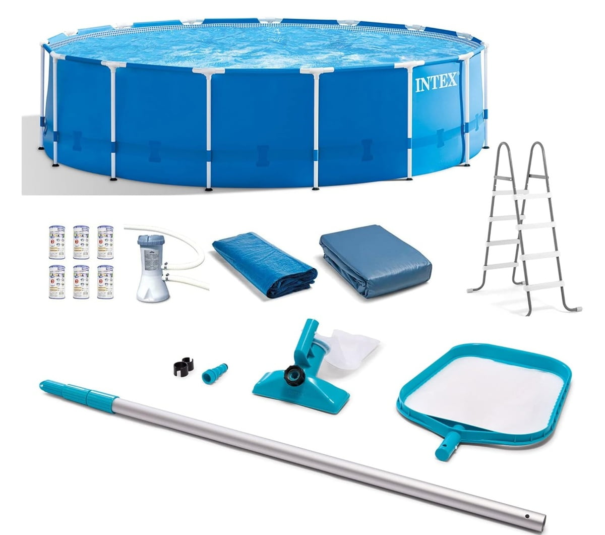 Intex 15' X 48" Metal Frame Round Above Ground Pool Set 6-pack Filters ...