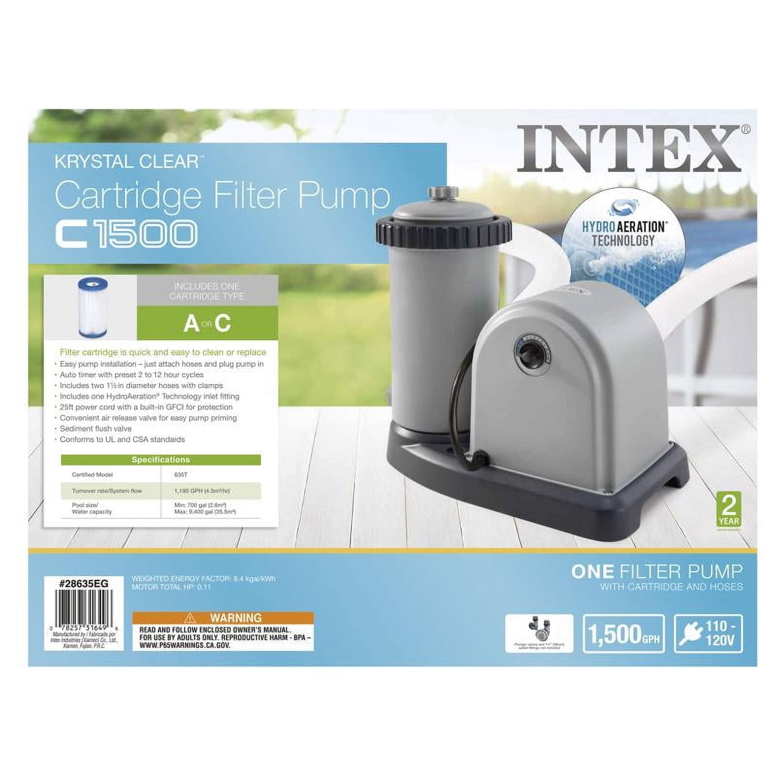 Intex 1500 GPH Ground Pool Filter Pump w/ GFCI & Kokido Vac Vacuum ...